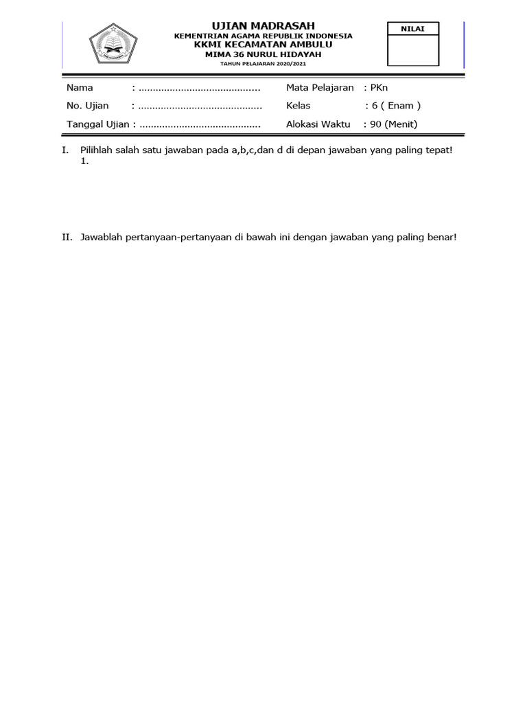 Contoh KOP SOAL Ulangan | PDF