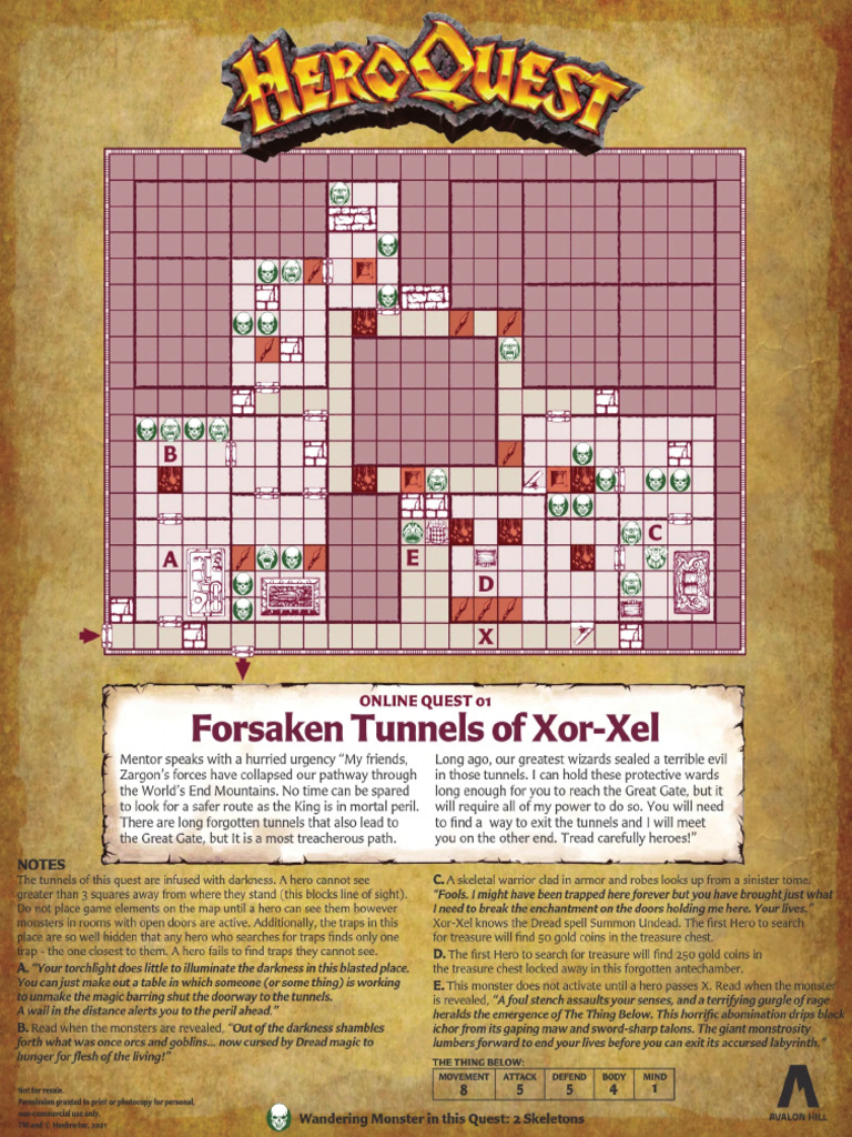 HeroQuest Online Quest 01 - Forsaken Tunnels of Xor-Xel | PDF