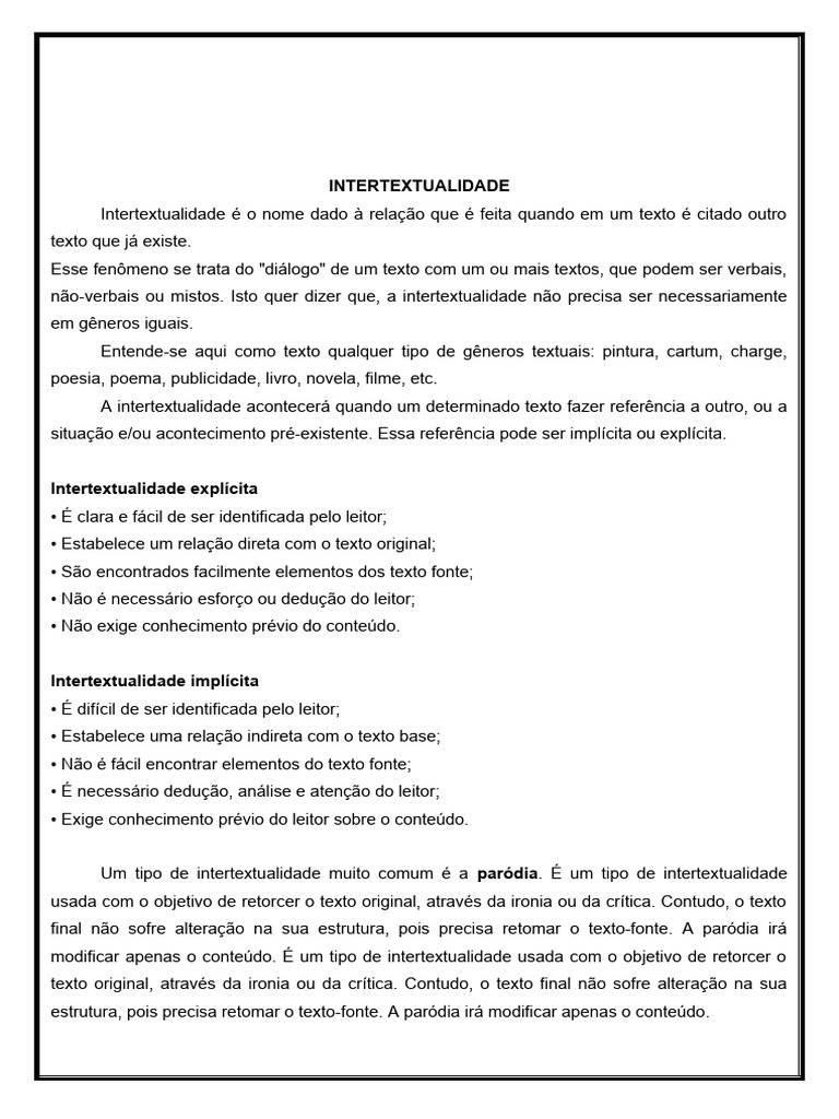 Plano de Estudos Intertextualidade | PDF | Conhecimento | Intertextualidade