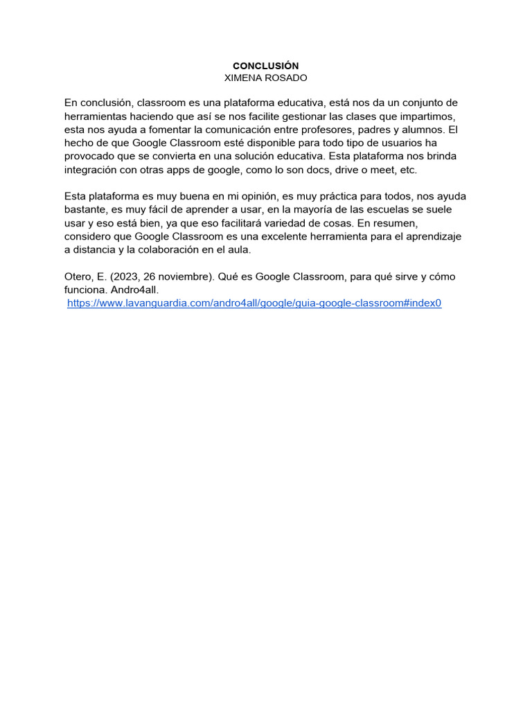 Conclusión sobre Google Classroom | PDF