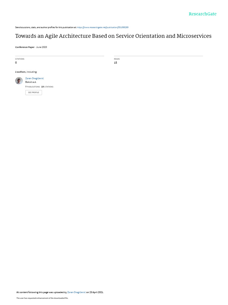 Towards An Agile Architecture Based On Service Orientation and Microservices-Dragicevic, 2020 ...