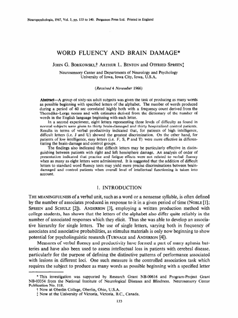 Fluencia Verbal Daño Borkowski 1967 | PDF | Wechsler Adult Intelligence Scale | Cognitive Science