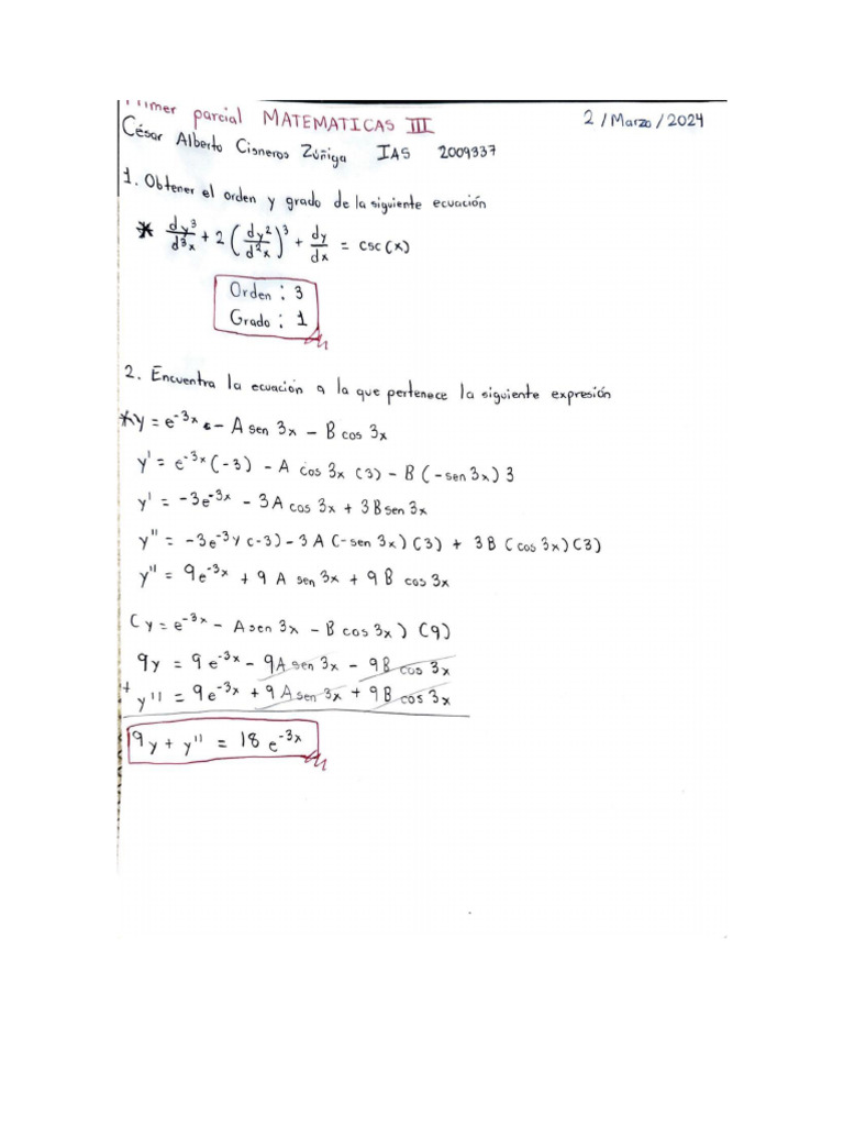 Examen Parcial MATE III | PDF