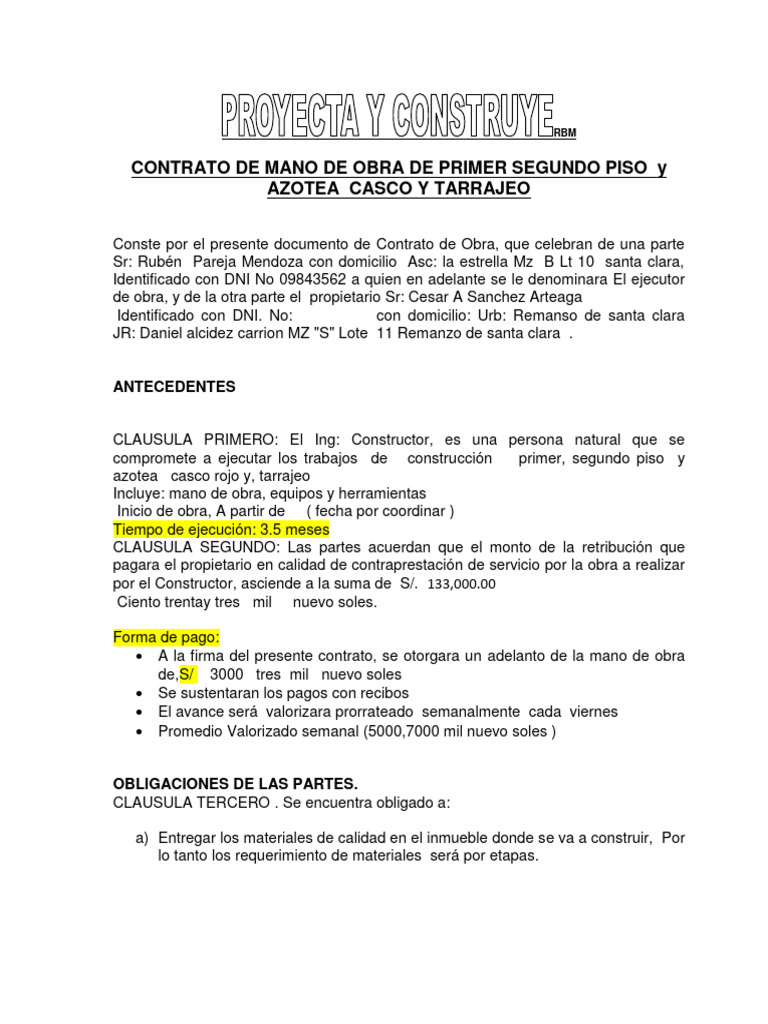 Contrato de Obra 2023 | PDF