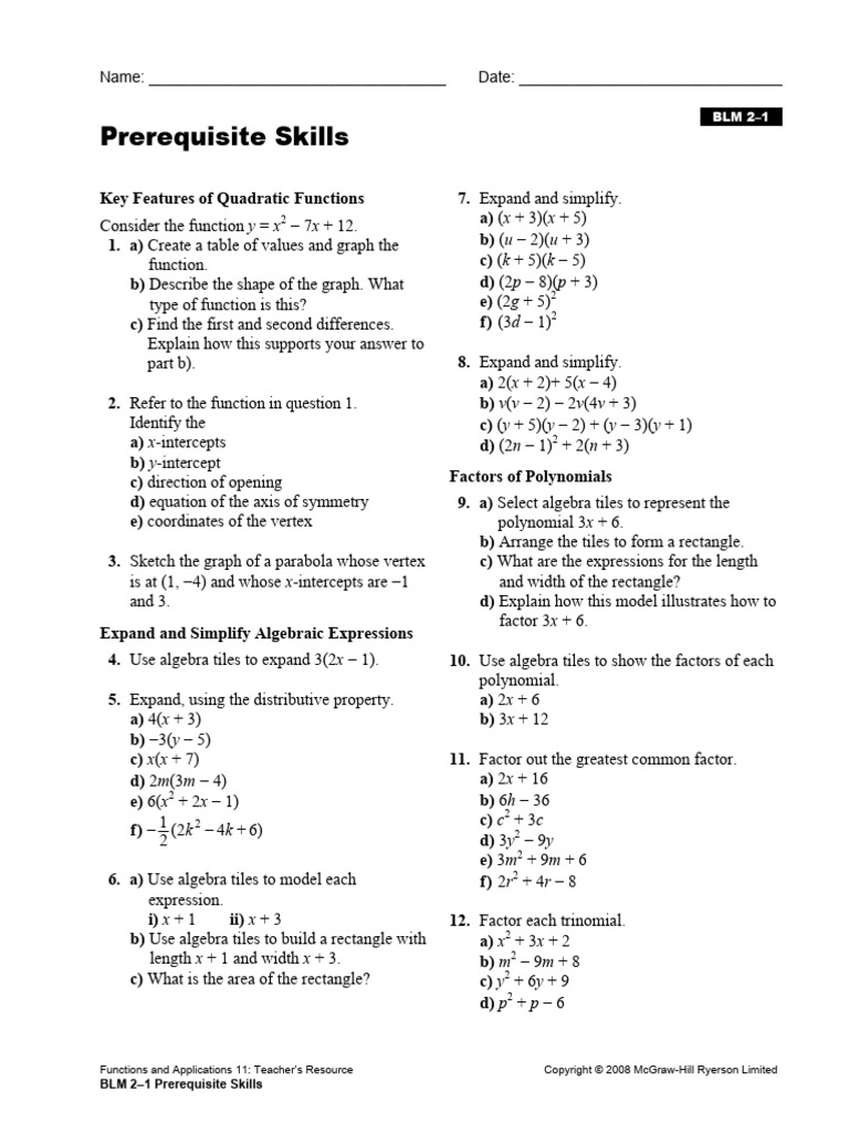 Mcf3m - Chapter 2 All | PDF | Factorization | Quadratic Equation