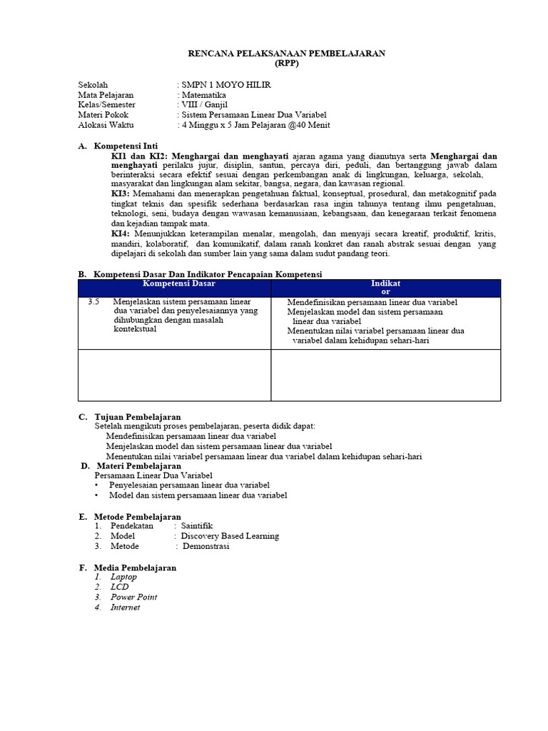 Jans RPP 5. Persamaan Linear Dua Variabel (PLDV) | PDF