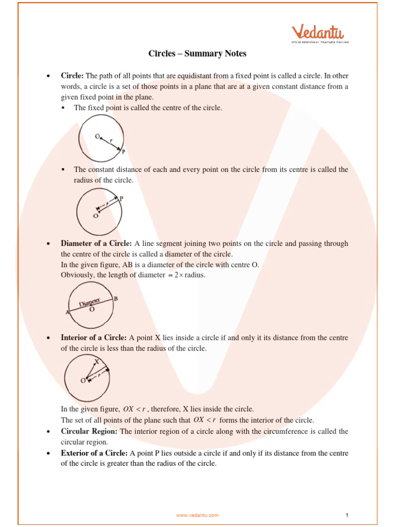 ICSE Class 10 Mathematics Chapter 17 - Circles Revision Notes | PDF