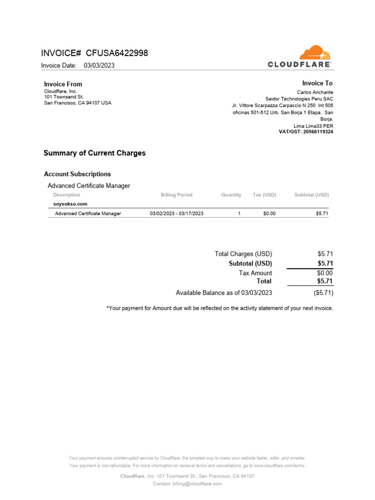 CLOUDFLARE | PDF | Invoice | Money
