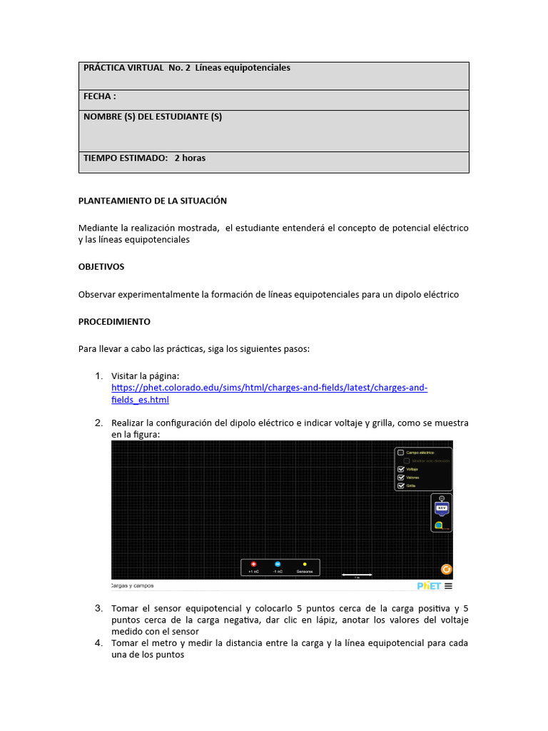 PRÁCTICA VIRTUAL No 2 Fisica electrica lineas equipotenciales | PDF | Campo eléctrico | Carga ...