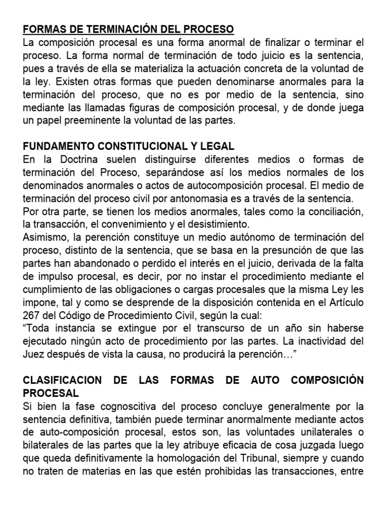 Formas de Terminación Del Proceso | PDF | Ley procesal | Liquidación ...
