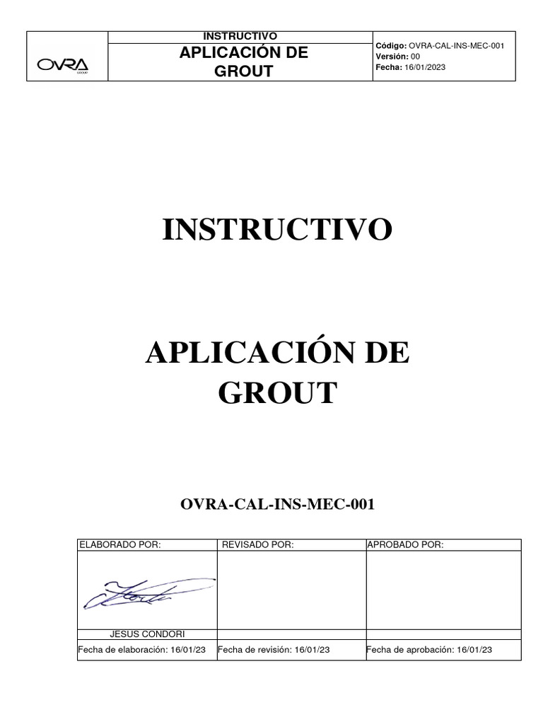 Instructivo-Aplicación de Grout | PDF | Albañilería | Ingeniería ...