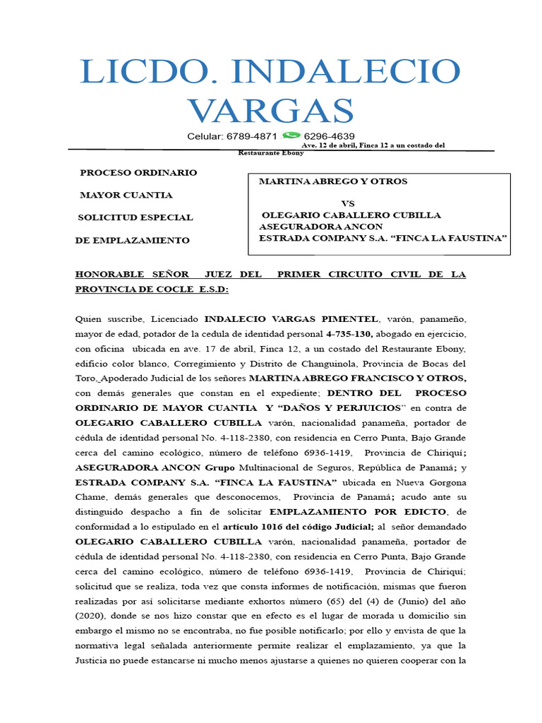Solicitud Emplazar | PDF | Panamá | Justicia