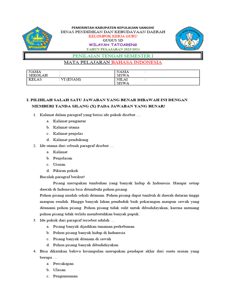 Soal PTS KLS 6 | PDF