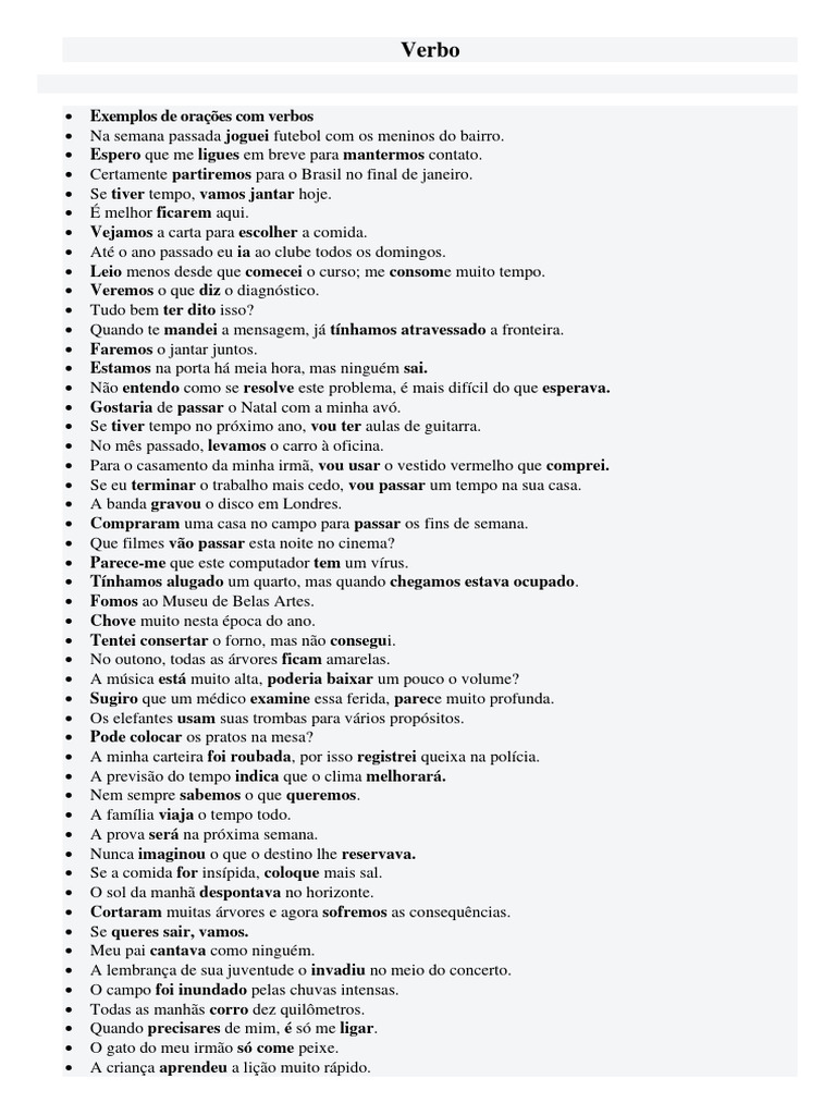 Exemplo De Verbos Pdf