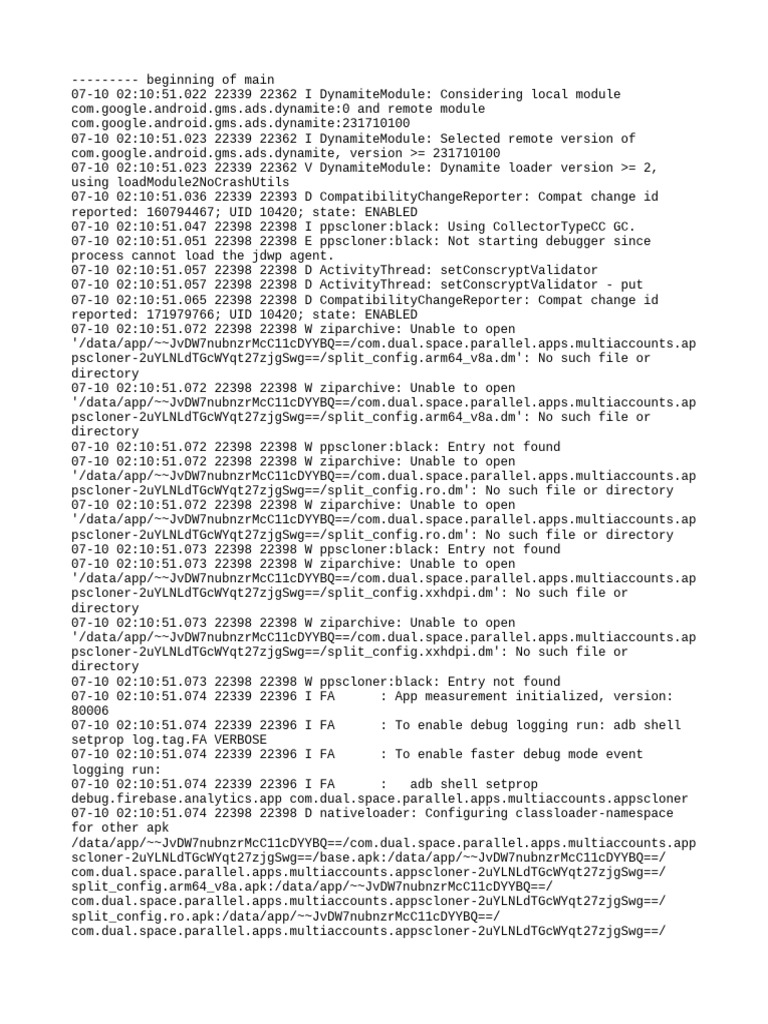Com - Dual.space - Parallel.apps - Multiaccounts.appscloner Logcat | PDF | Android (Operating ...