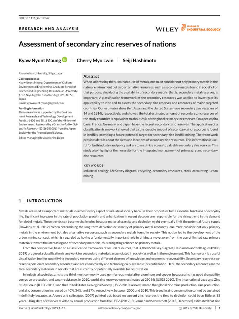Assessment-of-secondary-Zinc reserves-nations-JIE-2019 | PDF | Scrap | Zinc
