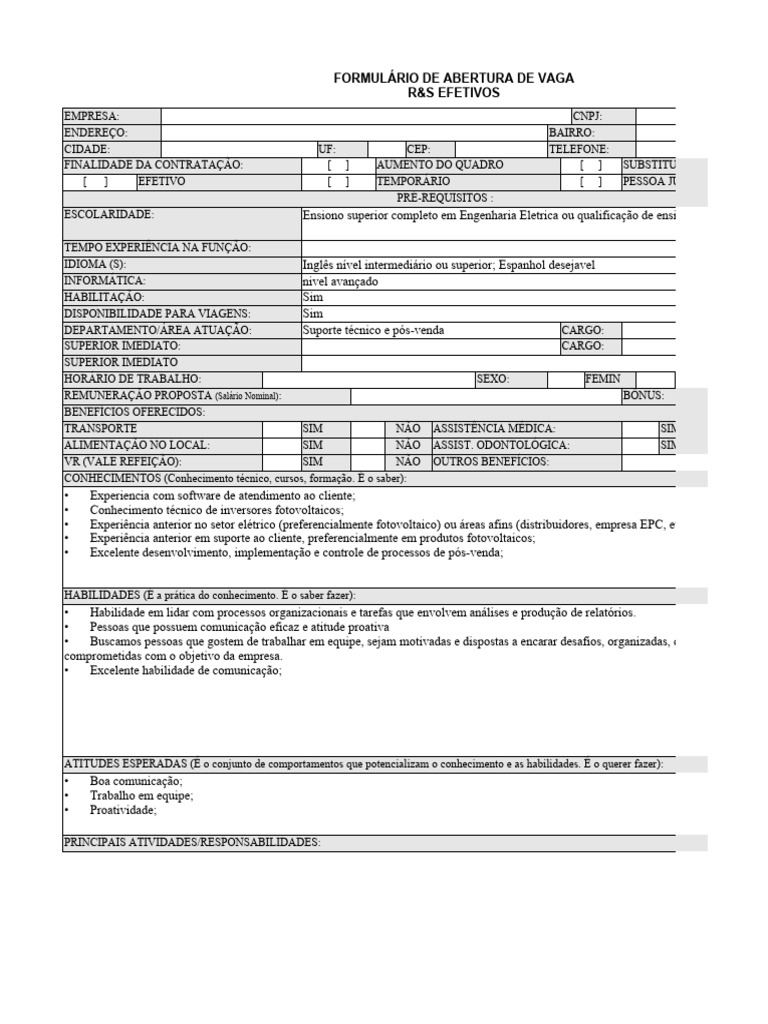 Formulário - Requisição de Vaga | PDF
