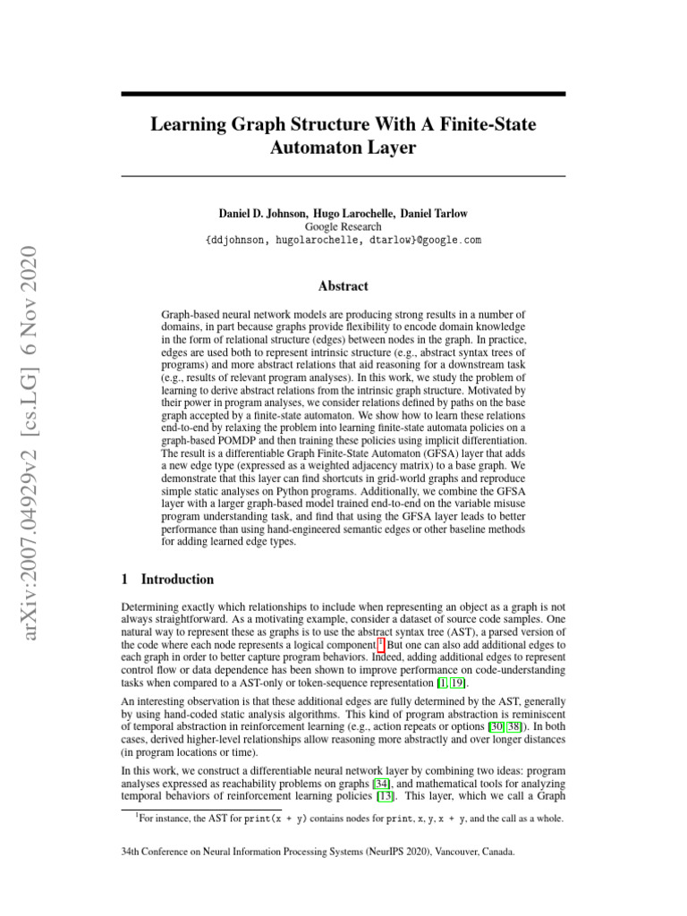 Learning Graph Structure With A Finite-State | PDF Learning Graph Structure With A Finite-State | PDF