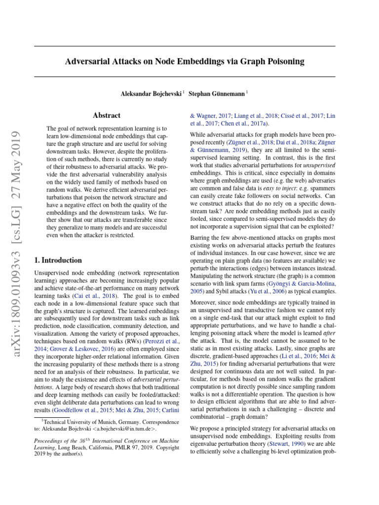 Adversarial Attacks On Node Embeddings Via Graph Poisoning Pdf 