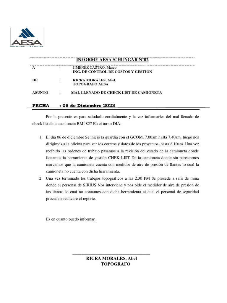 Informe de Mal Llenado de Check List | PDF | Negocios