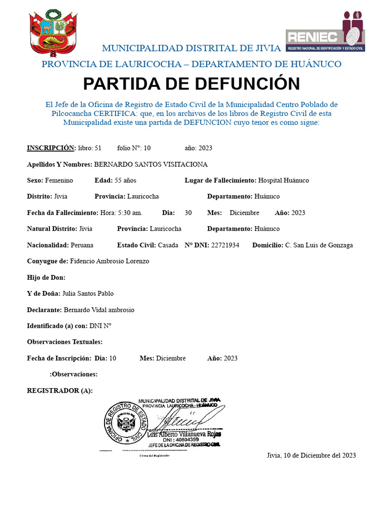 Acta de Defuncion | PDF