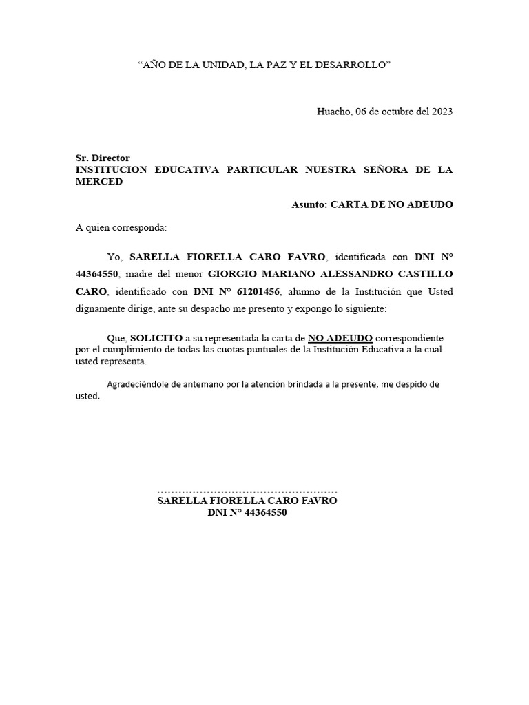 Solicitud de Carta de No Adeudo | PDF