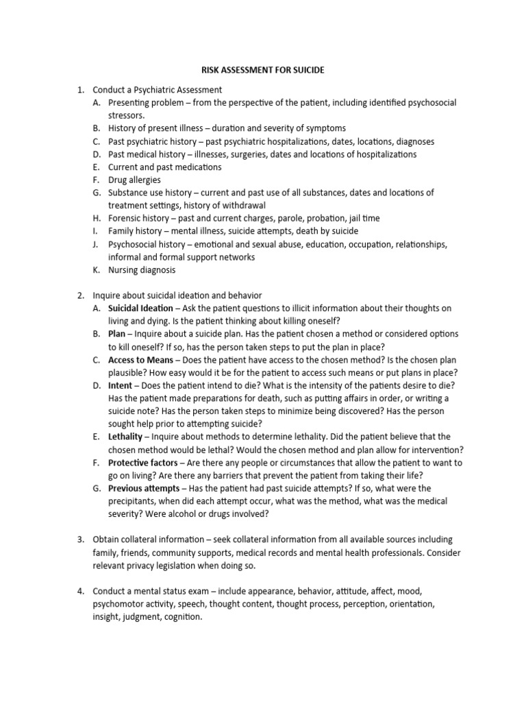 Risk Assessment For Suicide | PDF | Suicide | Thought