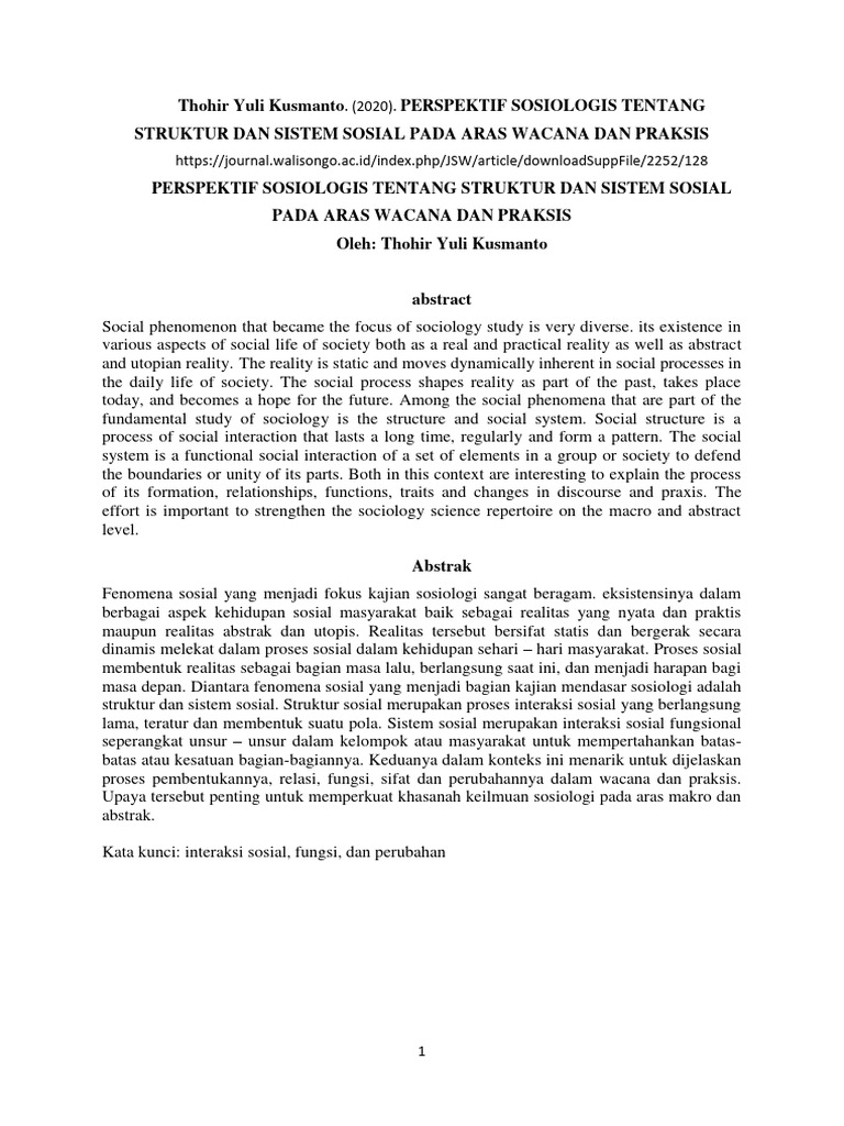Dan et al. - 2020 - Thohir Yuli Kusmanto . (2020). PERSPEKTIF SOSIOLOGIS TENTANG STRUKTUR DAN ...