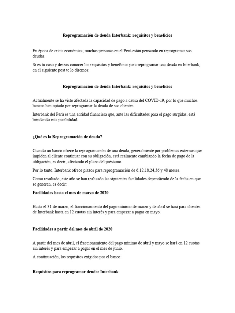Reprogramación de Deuda Interbank | PDF | Derecho