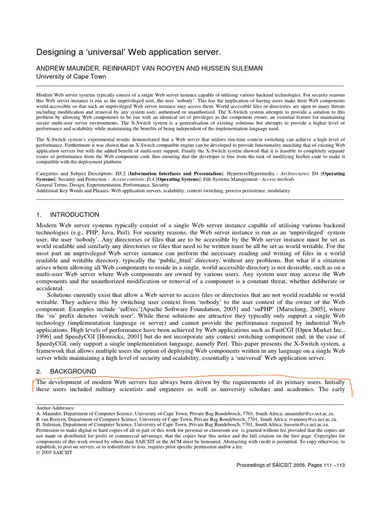 Designing A Universal' Web Application Server. | PDF | Networking | Internet & Web