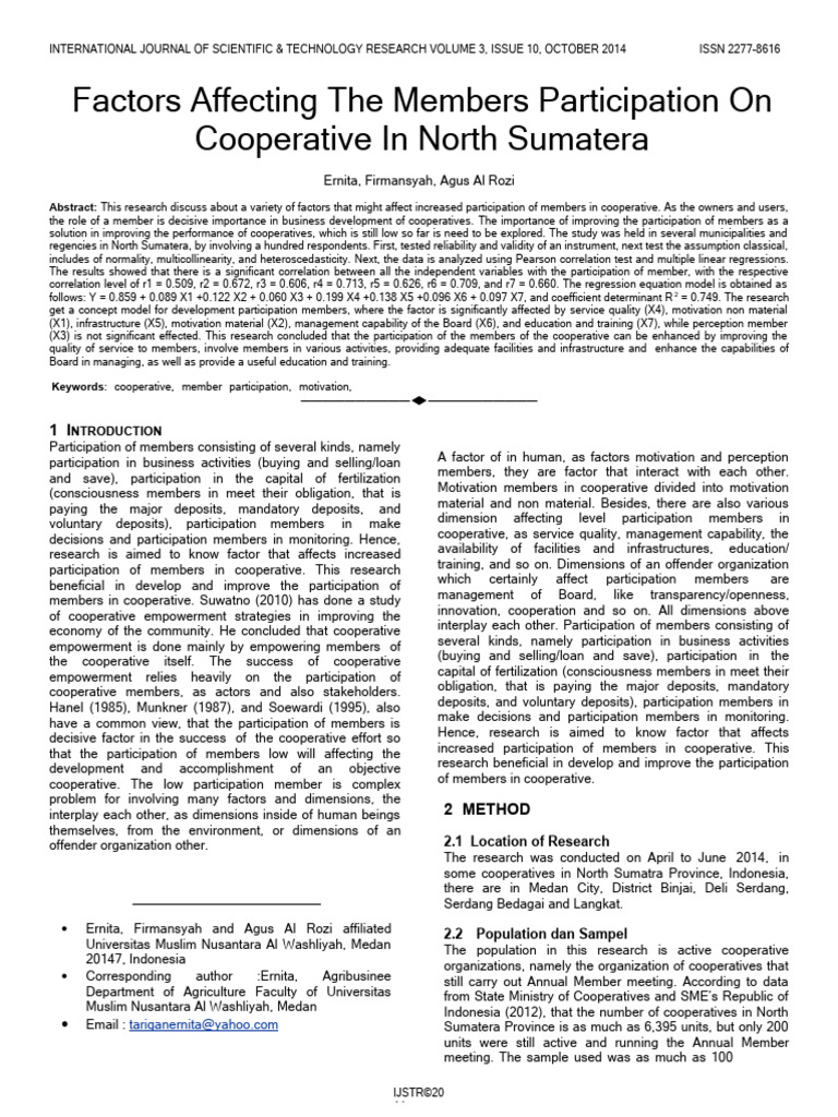 Factors Affecting The Members Participation On | PDF ...