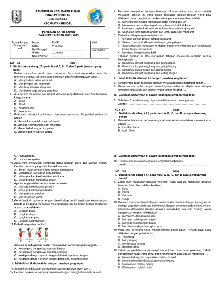 Soal Penilaian Akhir Tahun PJOK Kelas V SDN Rengel I | PDF