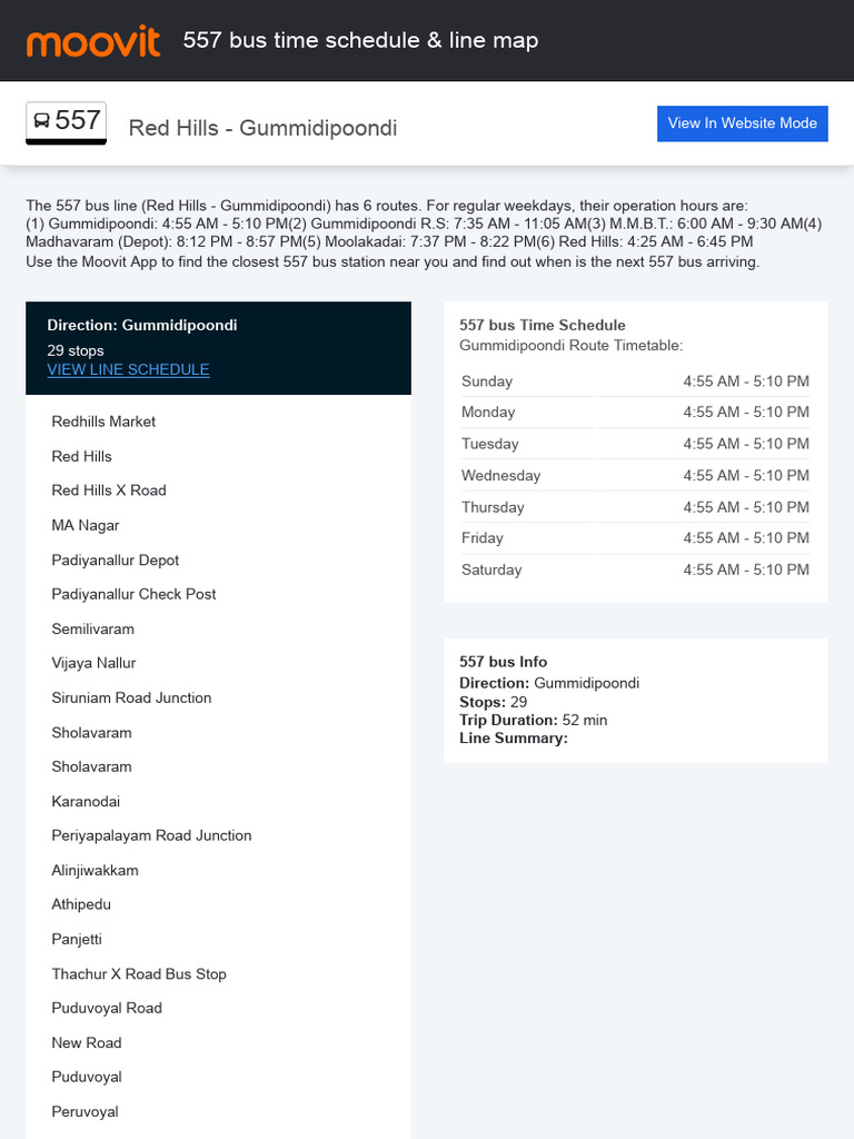 Red Hills - Gummidipoondi: 557 Bus Time Schedule & Line Map | PDF
