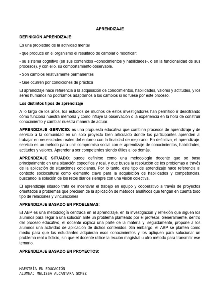 APRENDIZAJE | PDF | Aprendizaje | Conocimiento