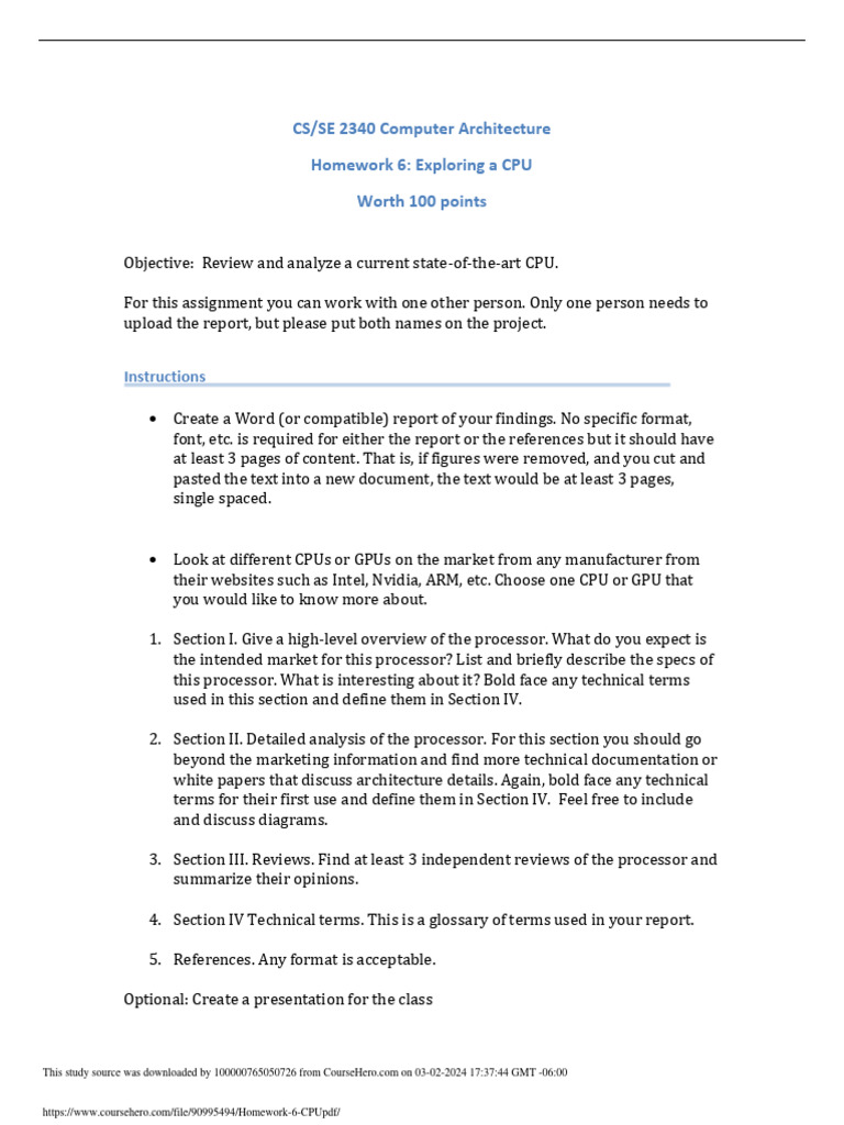 Homework 6 CPU PDF | PDF | Central Processing Unit | Graphics Processing Unit