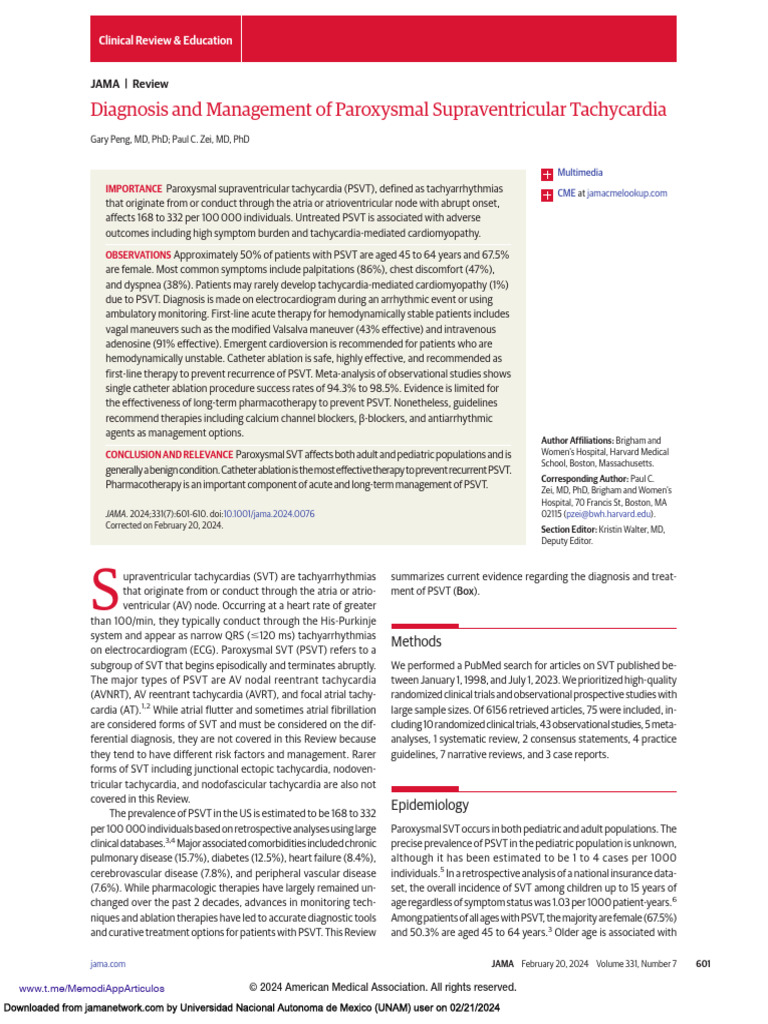 Diagnosis and Management of Paroxysmal Supraventricular Tachycardia | PDF | Electrocardiography ...