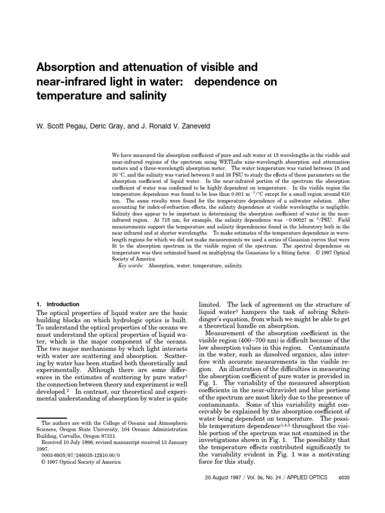 Water Light Absorption Study | PDF | Absorption Spectroscopy | Infrared