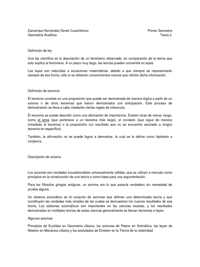 Ley - Teorema - Axioma - Corolario | PDF | Teorema | Axioma