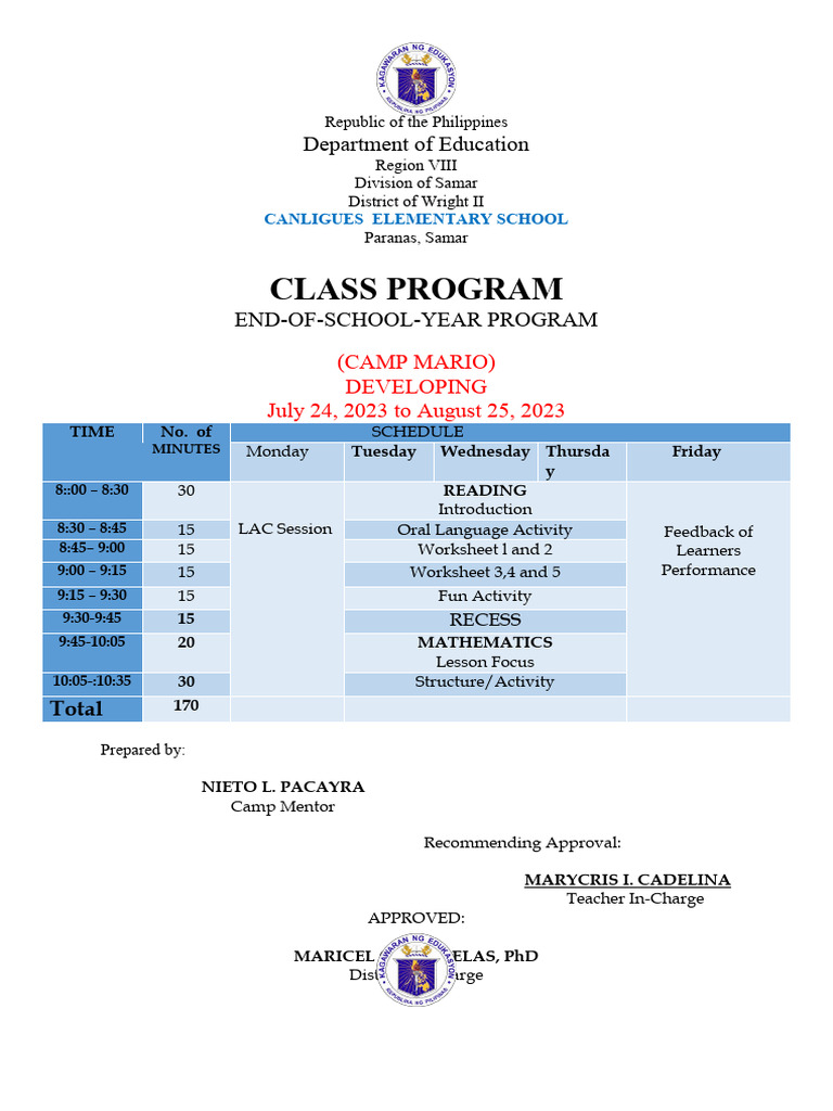 Eosy-Class Program-2022-23 Canligues Es Developing | Download Free PDF | Learning