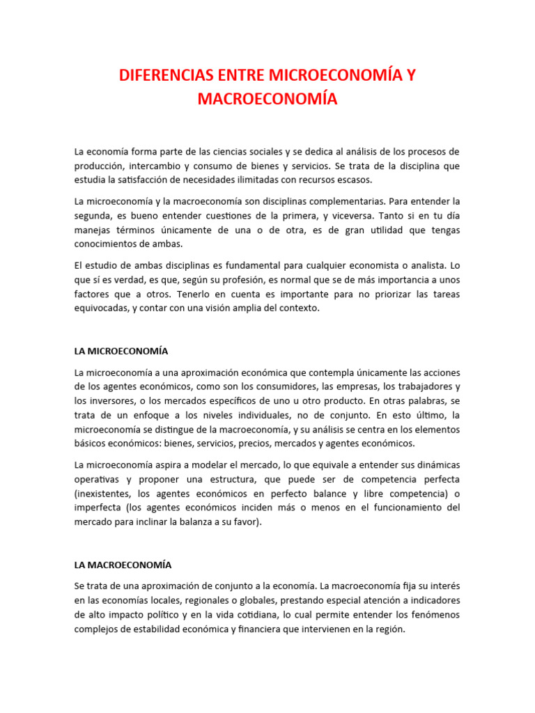 Diferencias Entre Microeconomía y Macroeconomía.. | PDF | Microeconomía | Macroeconómica