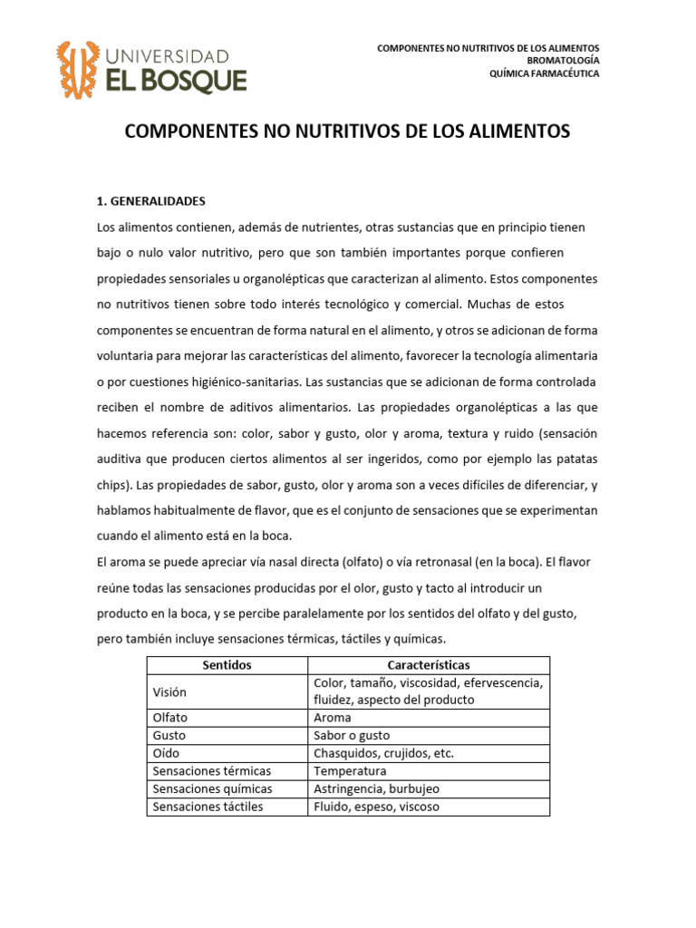 Componentes No Nutritivos de Los Alimentos | Descargar gratis PDF ...