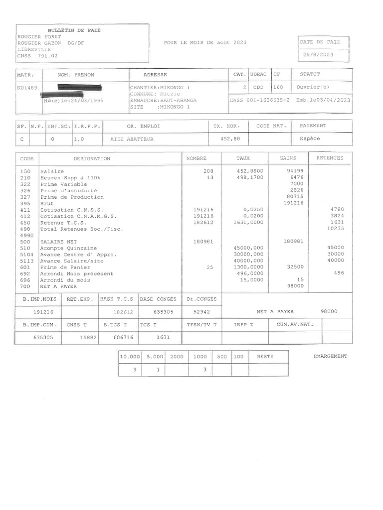 Exemple De Bulletin De Paie Pdf