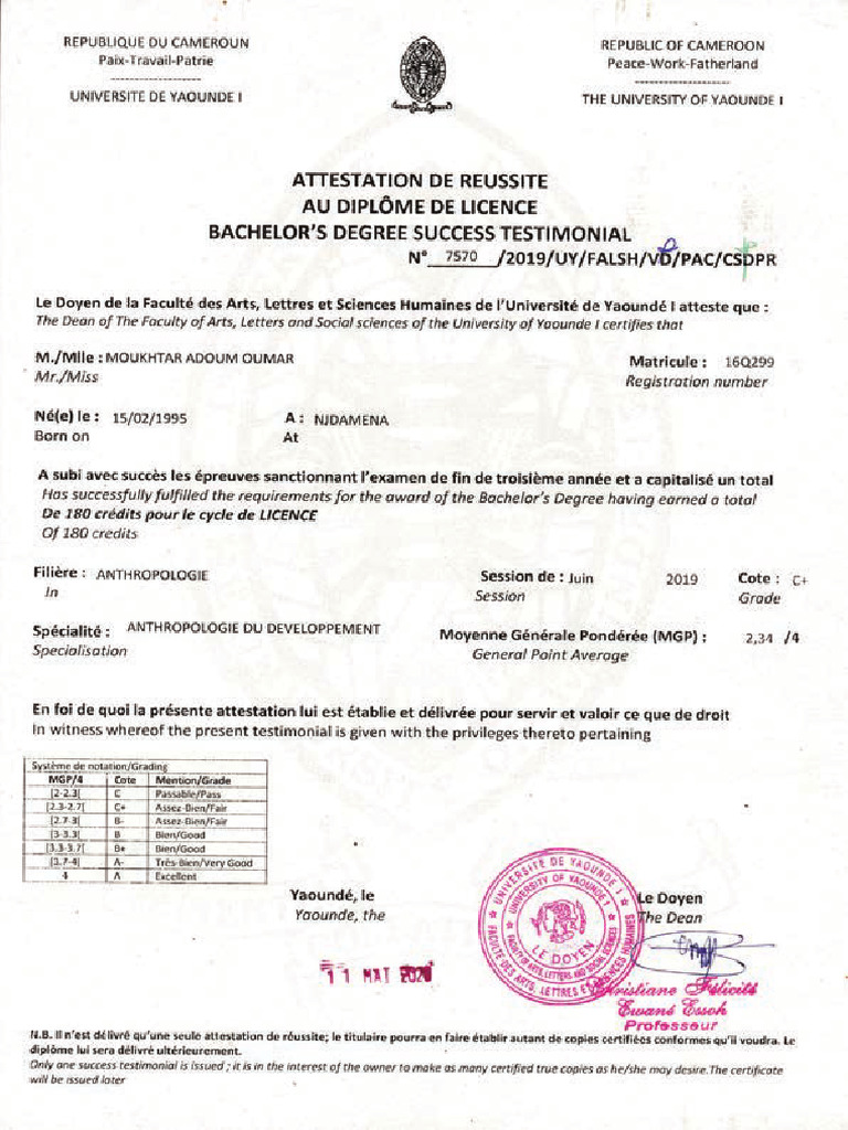 Attestation de Diplome de Licence 3 | PDF