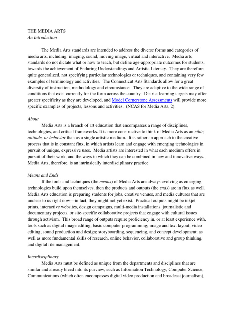 MEDIA ARTS Introduction and CPRC | PDF | The Arts | Interdisciplinarity
