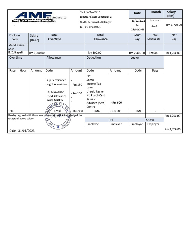 Pay Slip January 2023 Nazrin | PDF | Government | Business