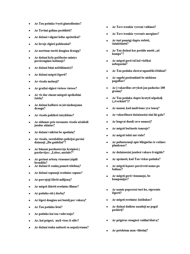 Klausimu Zaidimas Questionaire Game | PDF