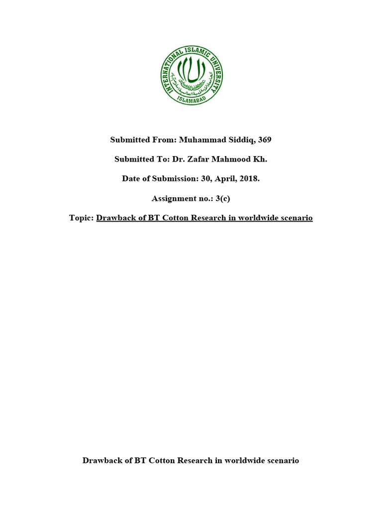 Drawbacks of BT Cotton Research in Worldwide Scenario | PDF