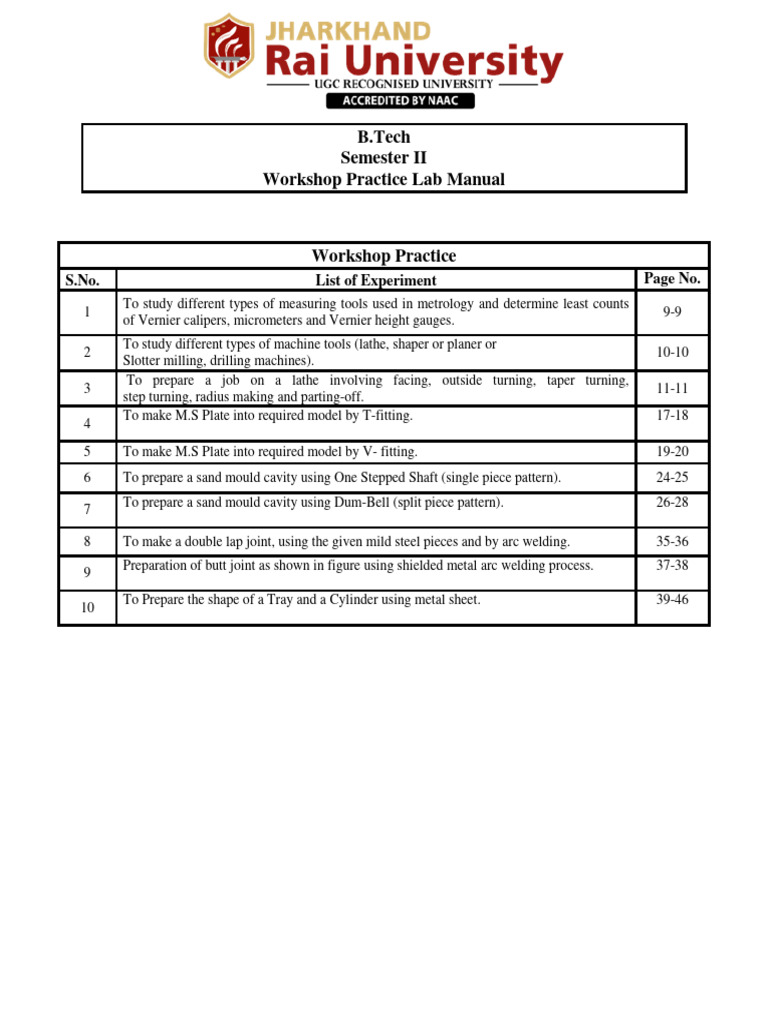Workshop Practice Lab Guide | PDF | Welding | Construction