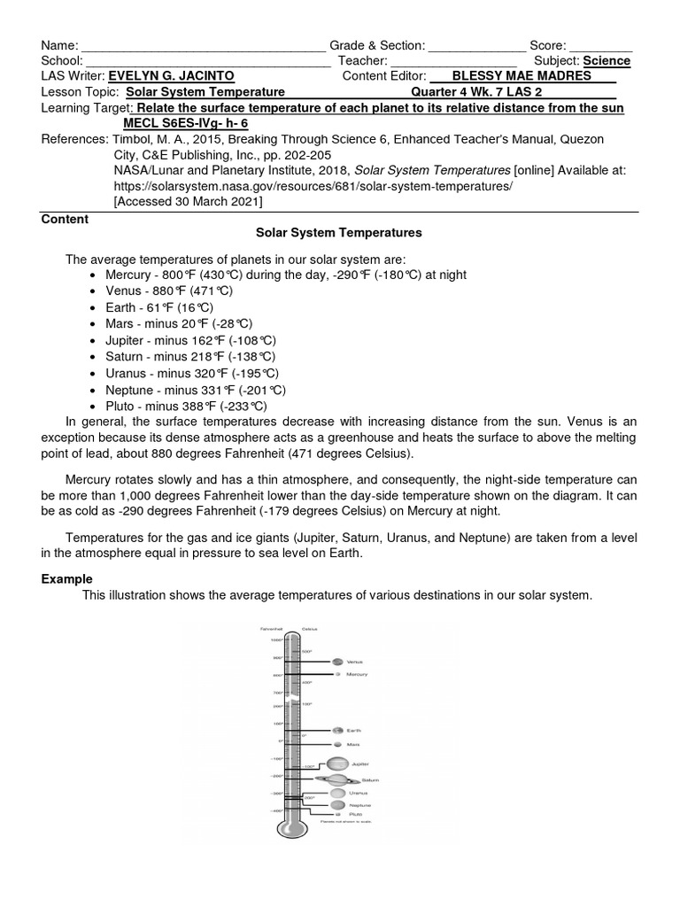 Science 6 Week 7 LAS2 - 1 | PDF | Solar System | Planets