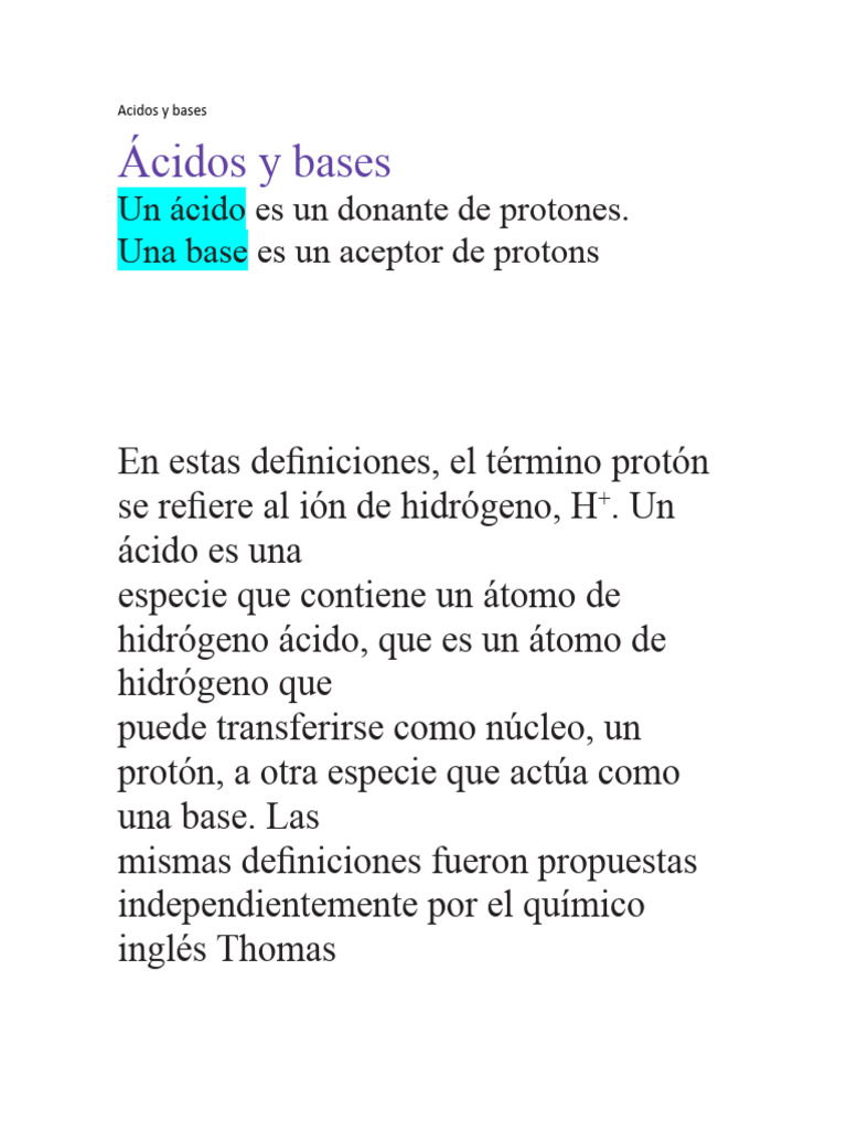 Definición de ácidos y bases Brønsted | PDF